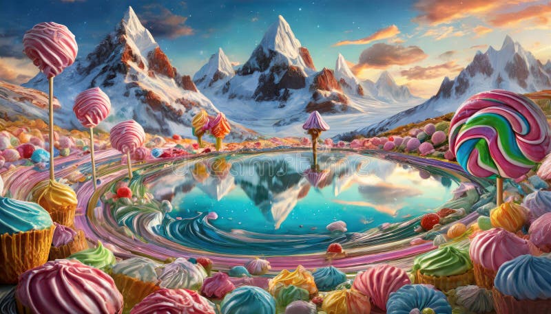 Candy Dreamscape: a Hyperrealistic Sweet Landscape Stock Illustration ...
