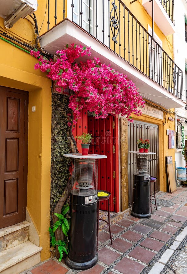 External View of the Street Cafe Surrounded by Flowering Trees in ...
