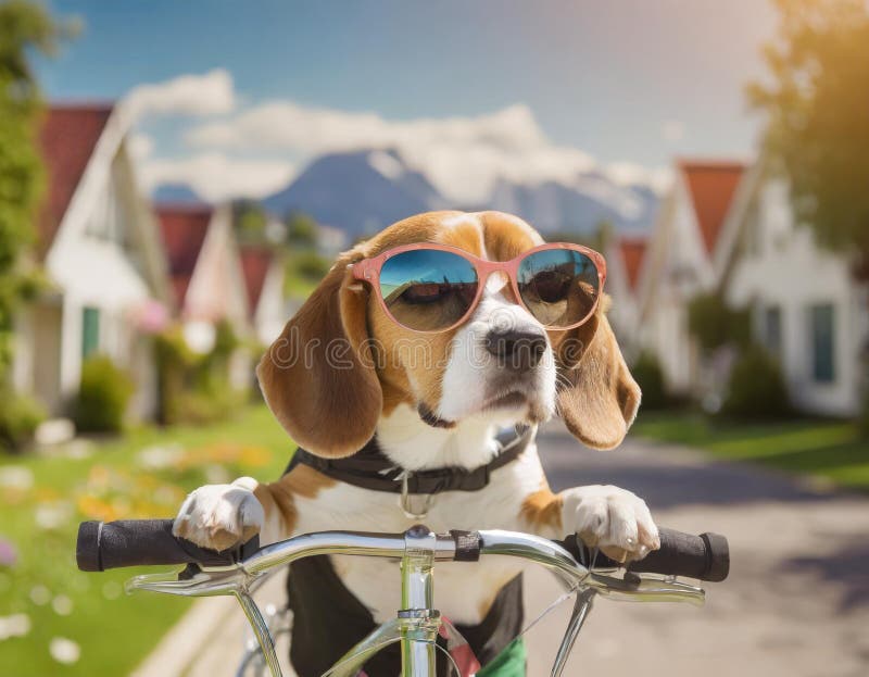 Beagle Riding a Bicycle, Out for an Afternoon Ride Stock Illustration ...