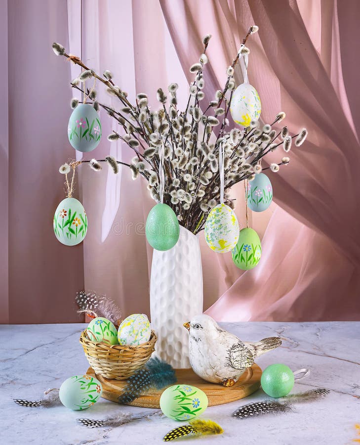 Tan Vase with Feathers and Pampas on it Stock Image - Image of homeware ...