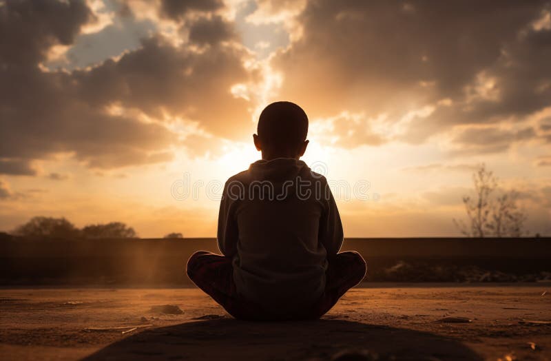 Prayer Concept. Silhouette of a Cute Child Boy in a Praying Pose Stock ...