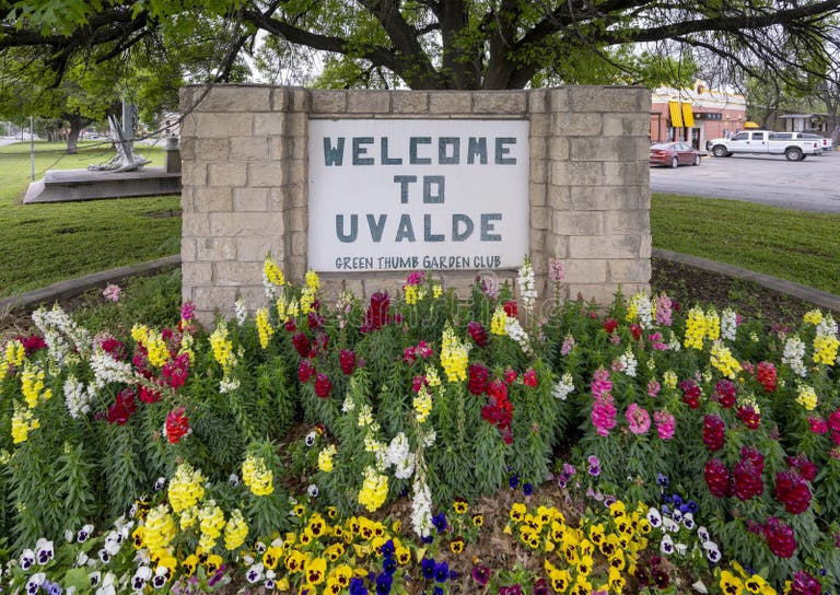 Flower Garden and Welcome To Uvalde Sign at the Corner of 4th Street ...