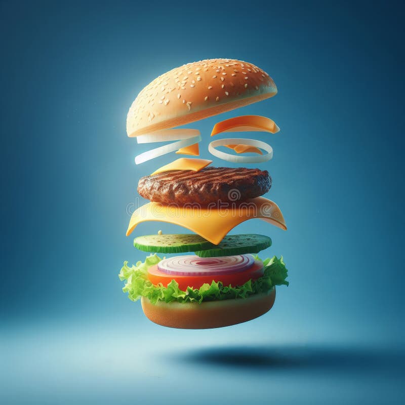 Creation of a Hamburger, with Stacked Ingredients in Diagrammatic Form ...