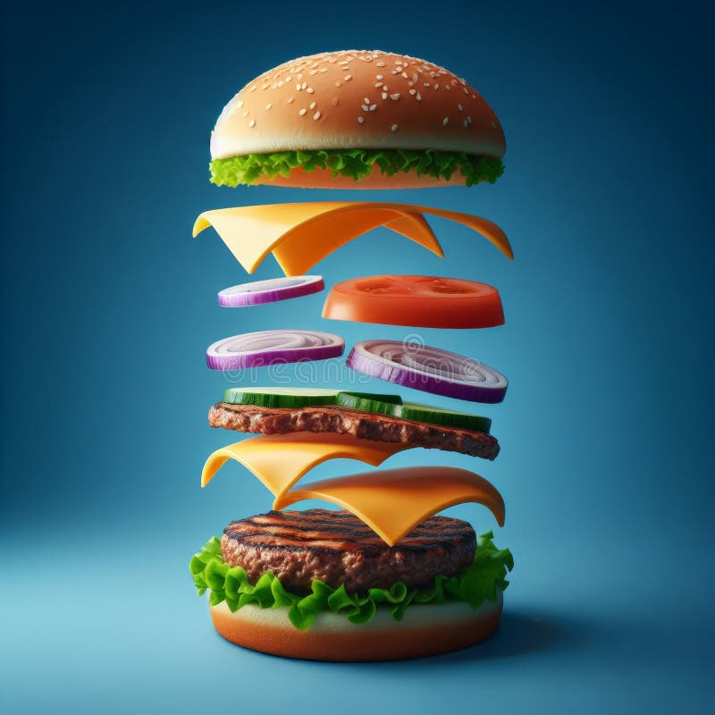 Creation of a Hamburger, with Stacked Ingredients in Diagrammatic Form ...