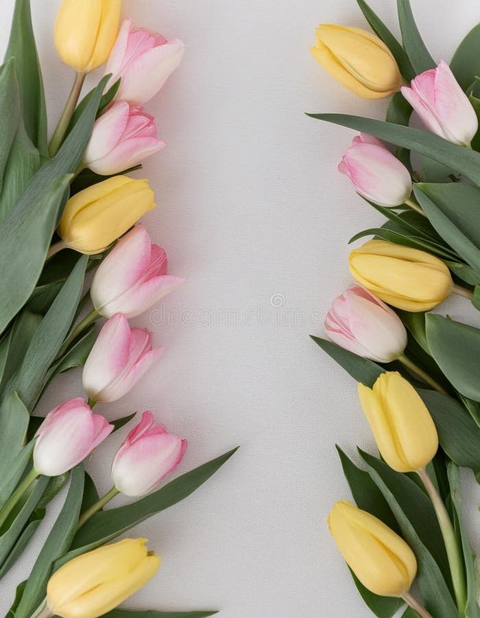 Pink Yellow Spring Tulips Flower Border. a Background Border Generated ...