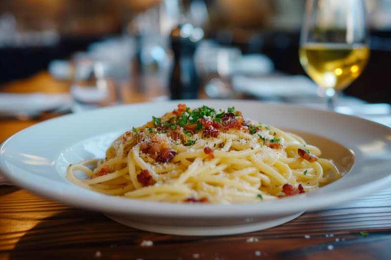 Close-Up Spaghetti Carbonara Served on a Plate in Food Restaurant ...