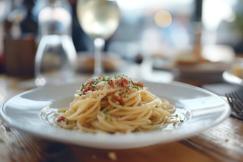 Close-Up Spaghetti Carbonara Served on a Plate in Food Restaurant ...