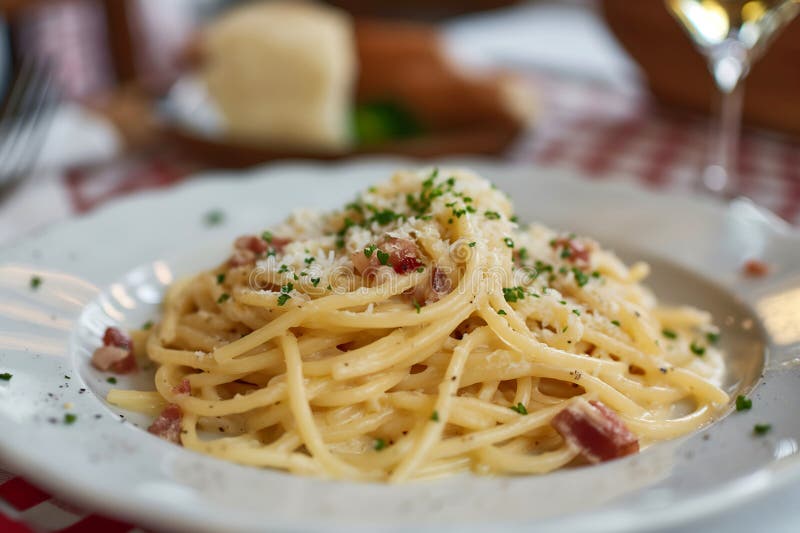 Close-Up Spaghetti Carbonara Served on a Plate in Food Restaurant ...