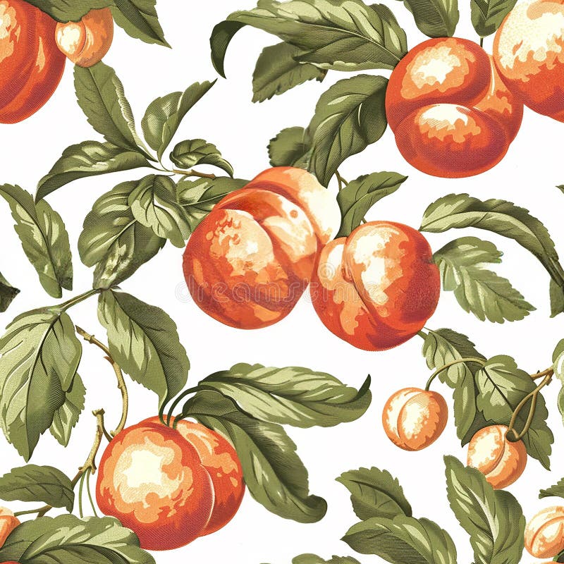 Seamless Pattern with Beautiful Drawn Apricots in Retro Style on a ...