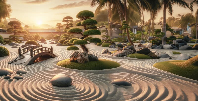 3d Render of a Japanese Garden in the Middle of the Desert Stock Photo ...