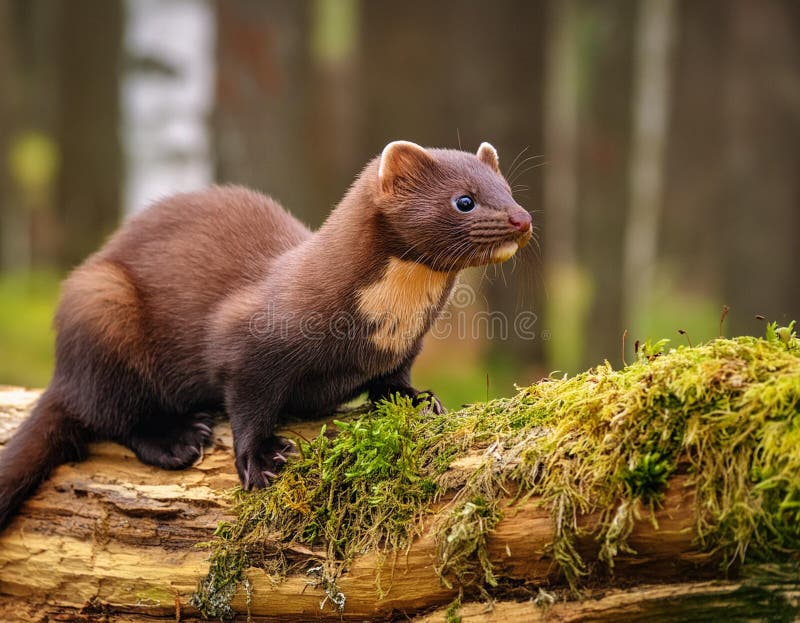 European Mink (Mustela Lutreola) on a Log Stock Illustration ...