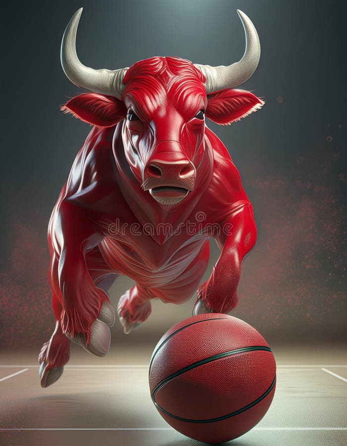 A Red Bull Playing Basketball Stock Illustration - Illustration of ...