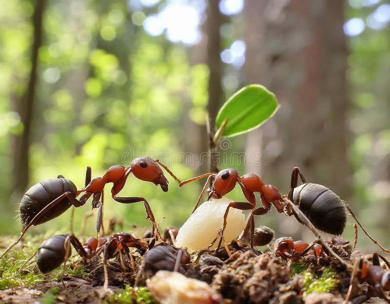 Teamwork in Action: Ants Carrying Food Together Stock Illustration ...