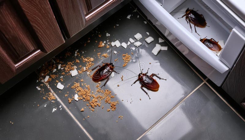 Unwelcome Guests: Cockroaches Amid Spilled Food Crumbs Stock ...
