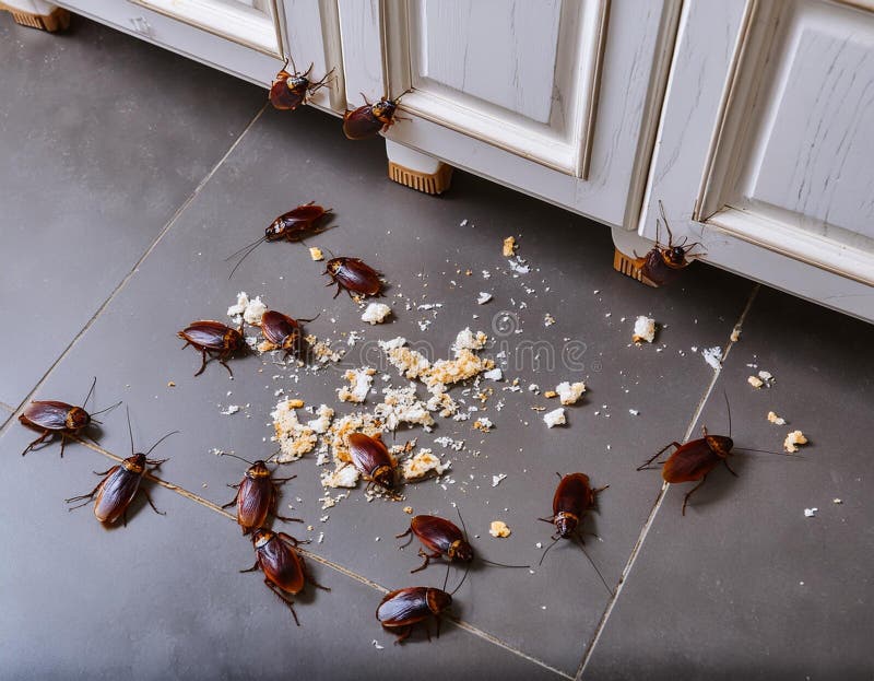 Unwelcome Guests: Cockroaches Amid Spilled Food Crumbs Stock ...