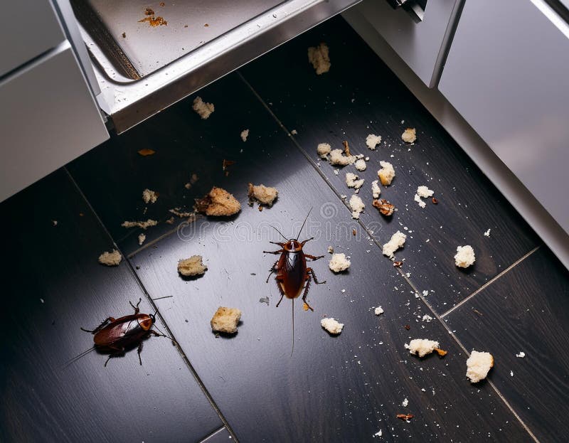 Unwelcome Guests: Cockroaches Amid Spilled Food Crumbs Stock ...