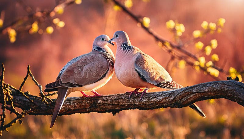 Lovebirds on the Bough: Turtle Doves Perched on a Branch Stock ...