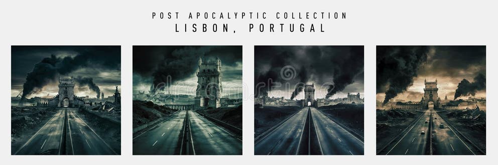 Post Apocalyptic Cinematic Fictional Lisbon, Portugal City Skyline ...