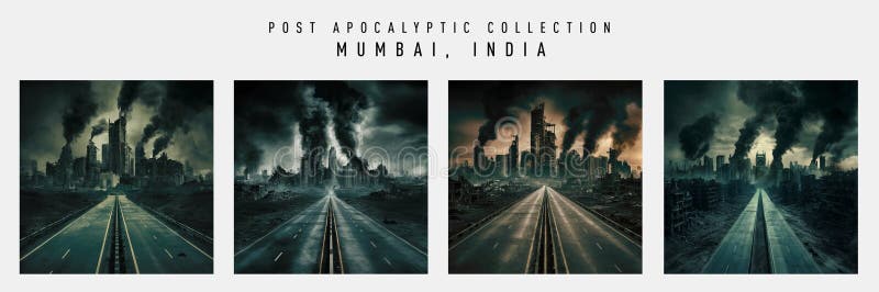 Post Apocalyptic Cinematic Fictional Mumbai, India City Skyline Stock ...