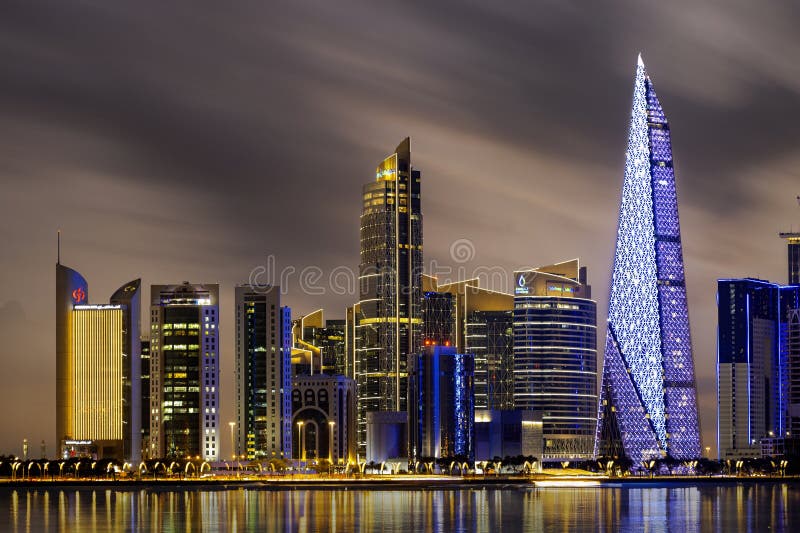 The Panoramic Skyline of Doha, Qatar during Sunrise Sunrise Editorial ...
