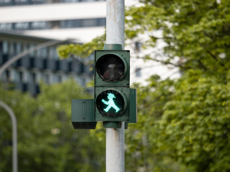 Green Walking Pedestrian Traffic Light in Germany Stock Photo - Image ...