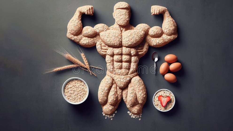 Muscular Bodybuilder Body Shape Made from Oatmeal. Advertising Banner ...