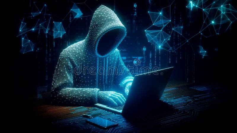 Abstract Hacker with Laptop on Dark during Cyber Attack and Cyber ...
