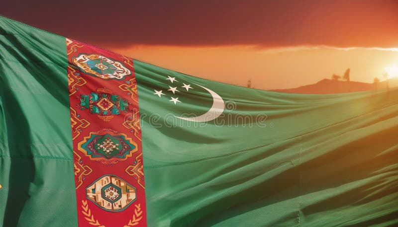 Turkmenistan Flag. the National Flag of Turkmenistan Stock Illustration ...