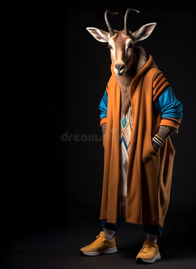 Ibex Full Body in Hip Hop Stylish Fashion Isolated on Dark Background ...