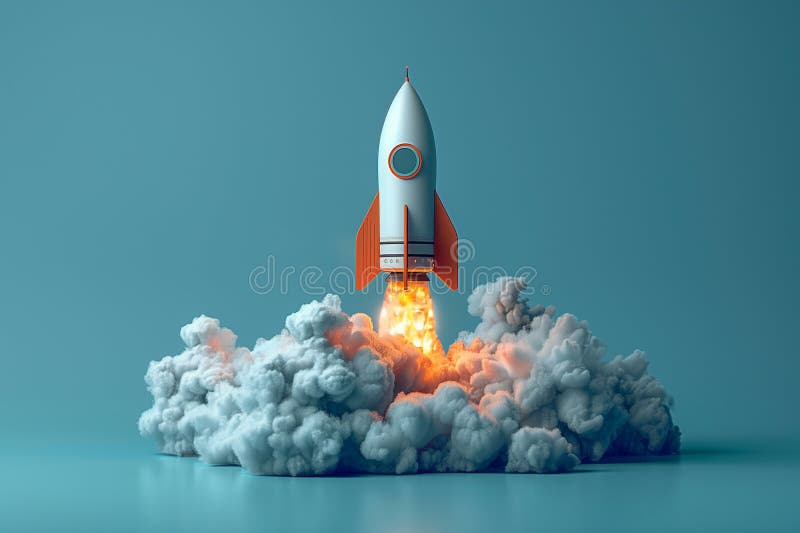 Rocket Taking Off Leaving Fire Behind and Presenting Important Message ...