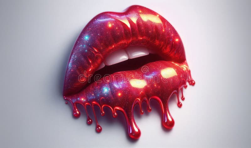 Dripping Glitter Gloss on Shiny Lips. Sensual Lips with Glossy Dripping ...