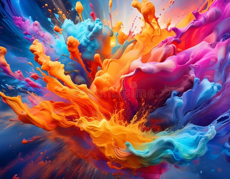 Vibrant Chaos of a Mix of Colors Splashing and Forming Drops Stock ...