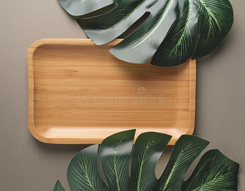 AI-generated Top View of Empty Bamboo Wooden Square Plate with ...