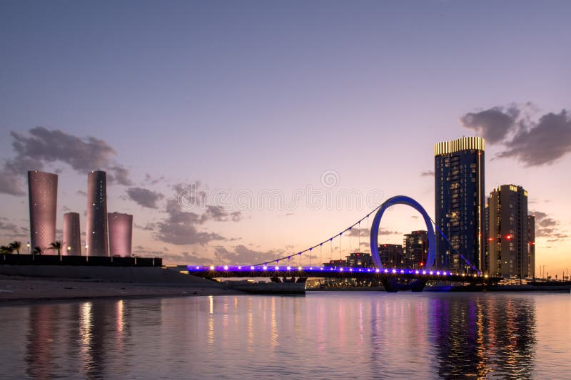 Plaza Tower Lusail with Arch Bridge Sunset Time Editorial Stock Image ...