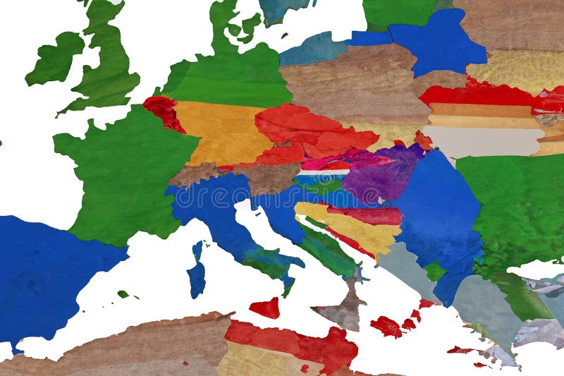 Map of Europe with the Countries Composed with Colored Pieces of Paper ...