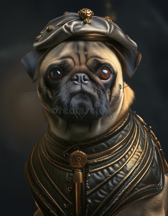 A Portrait of a Anthropomorphic Pug Hybrid in Costume Stock ...