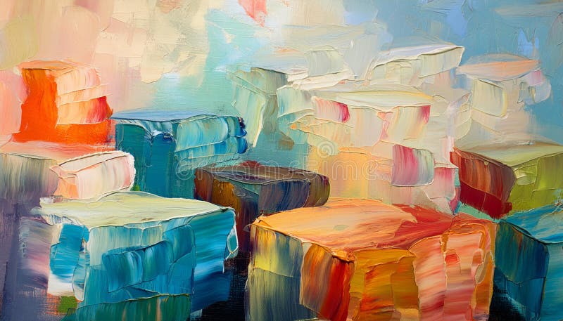 Vivid Color Block Abstract Painting with Palette Knife Technique ...