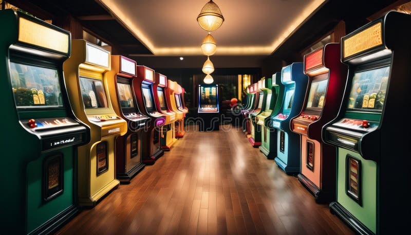 Classic Game Machines in an Old-school Arcade Stock Illustration ...