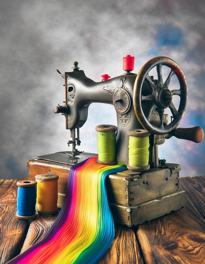 Colorful Vintage Sewing Machine and Fabric Stock Illustration ...