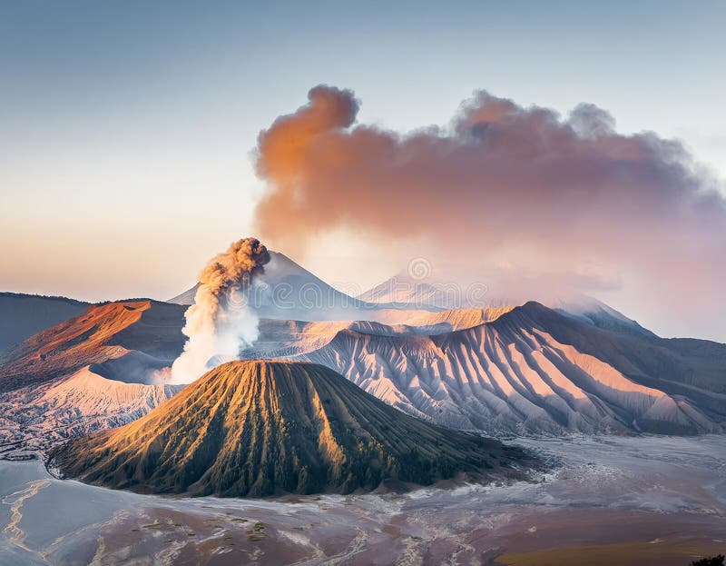 Volcanic Eruption at Sunrise. Bromo Volcano, Java Island, Indonesia ...
