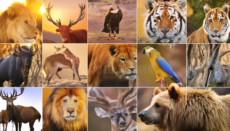Animals Collage with Various Wild Animals. Stock Illustration ...