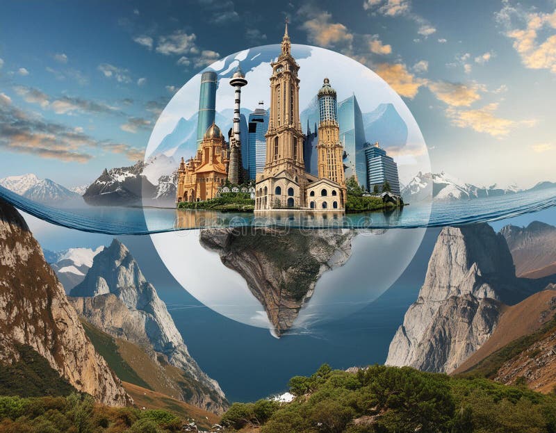 World View. a Worlds Famous Views Collages Stock Illustration ...