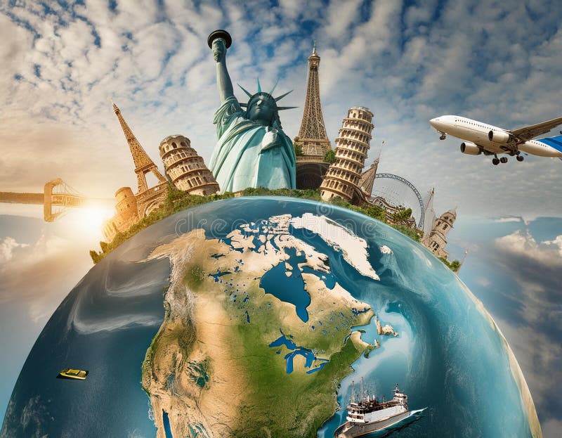 World View. a Worlds Famous Views Collages Stock Illustration ...