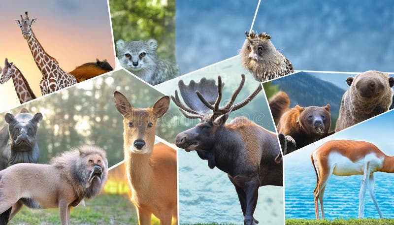Animals Collage with Various Wild Animals. Stock Illustration ...