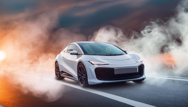 Ev Car with Future Energy, EV CAR, Light with Smoke Empty Background ...