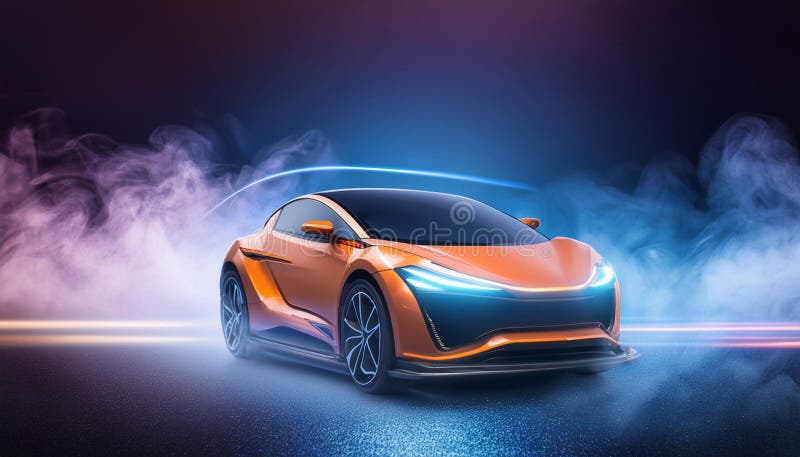 Ev Car with Future Energy, EV CAR, Light with Smoke Empty Background ...