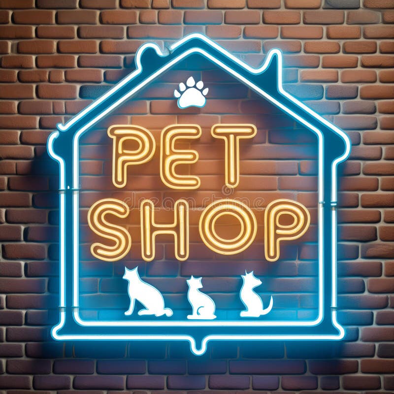 Illuminated Neon Signage for Pet Retail Store Stock Illustration ...