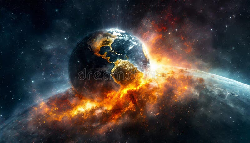 Global with Fire, Supernova Wave on Universal Space, Galaxy, Copy Space ...