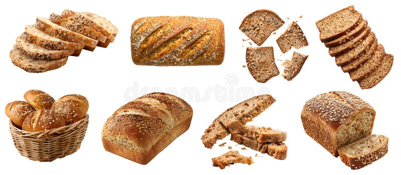 Multigrain Bread Bun Loaf Slice on Transparent Cutout, PNG File. Many ...