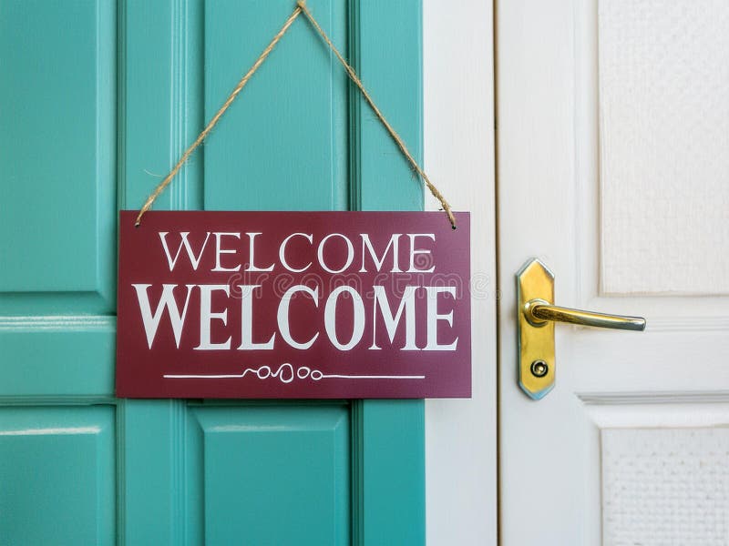 Colorful Welcome Sign on Front Door Greeting New Neighbors Stock Photo ...